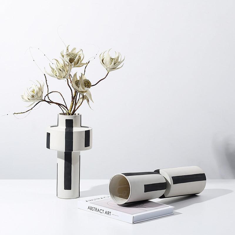 Artisanal Hand-Painted Ceramic Vase with Elegant Vertical Patterns ...
